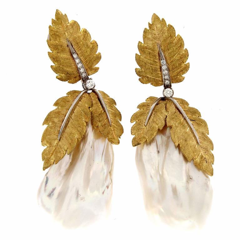 Florentine Earrings with Huge Chinese Baroque Pearls For Sale at 1stDibs
