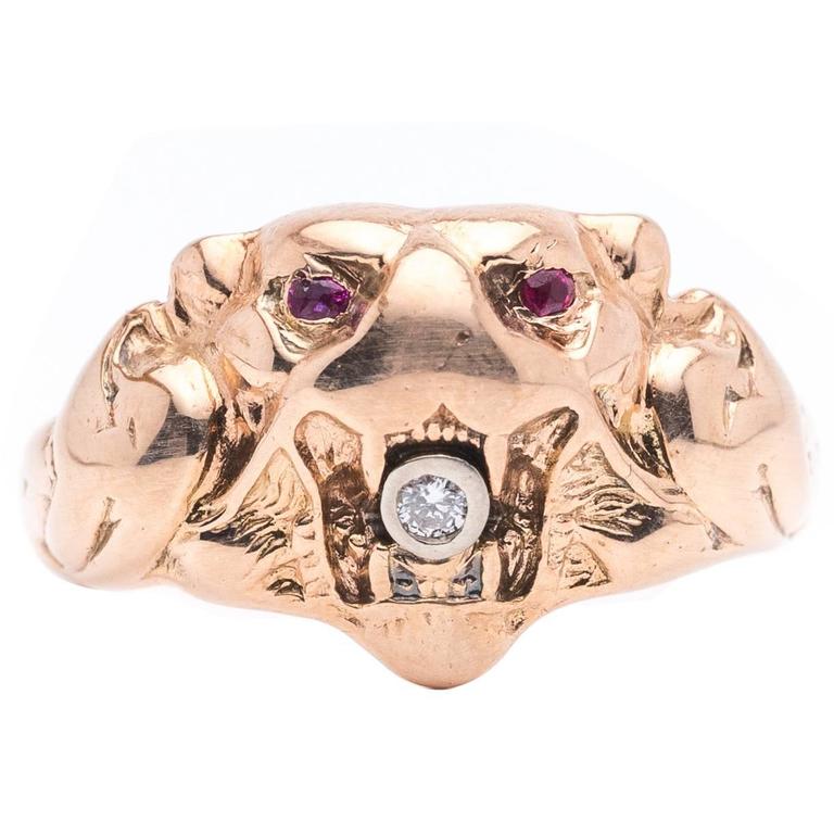 Antique Mens Diamond Ruby Lion Ring at 1stDibs