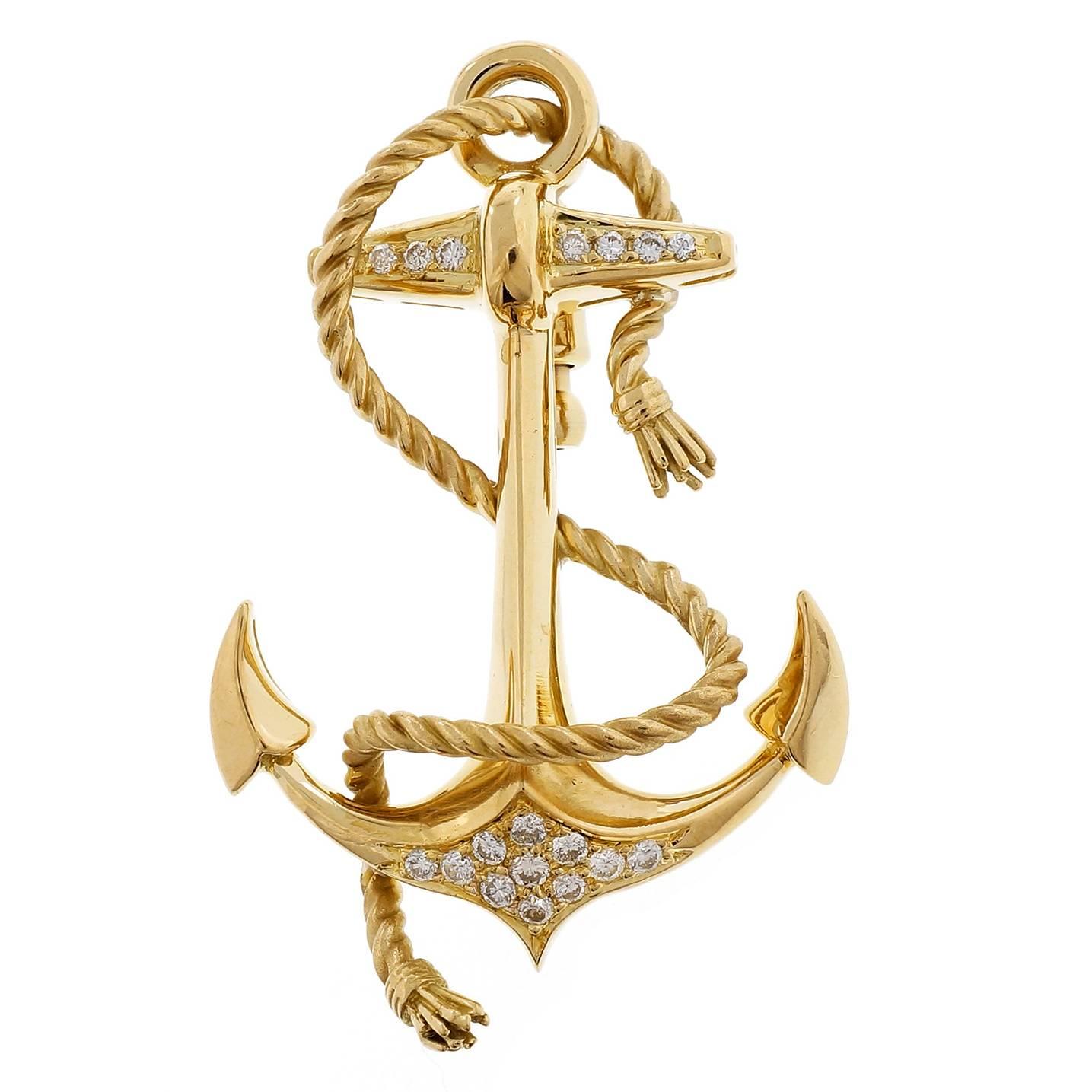 Diamond Gold Anchor Brooch at 1stDibs