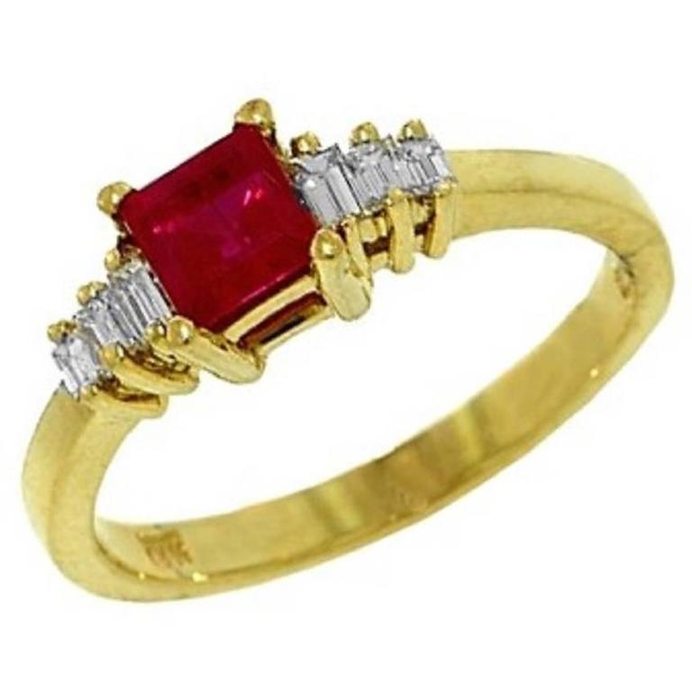Square Cushion Ruby Diamond Gold Ring For Sale at 1stDibs