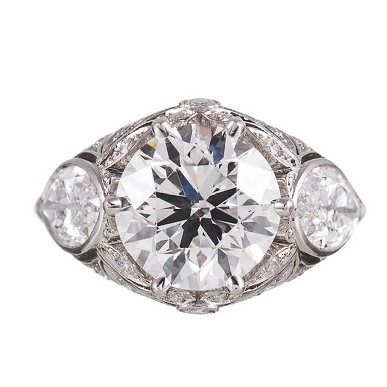 3.48 Carat Diamond platinum Ring with Moval Diamond Accents at 1stDibs ...