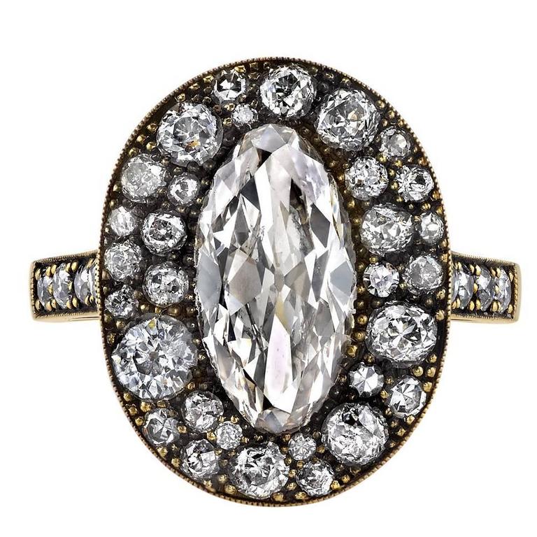 1.93 Carat Moval Cut Diamond Oxidized Gold Cobblestone Ring at 1stDibs ...