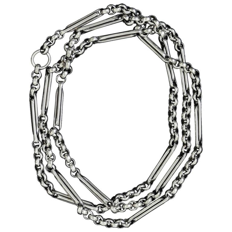Rare Victorian Extra Long and Substantial Silver Chain For Sale at 1stDibs
