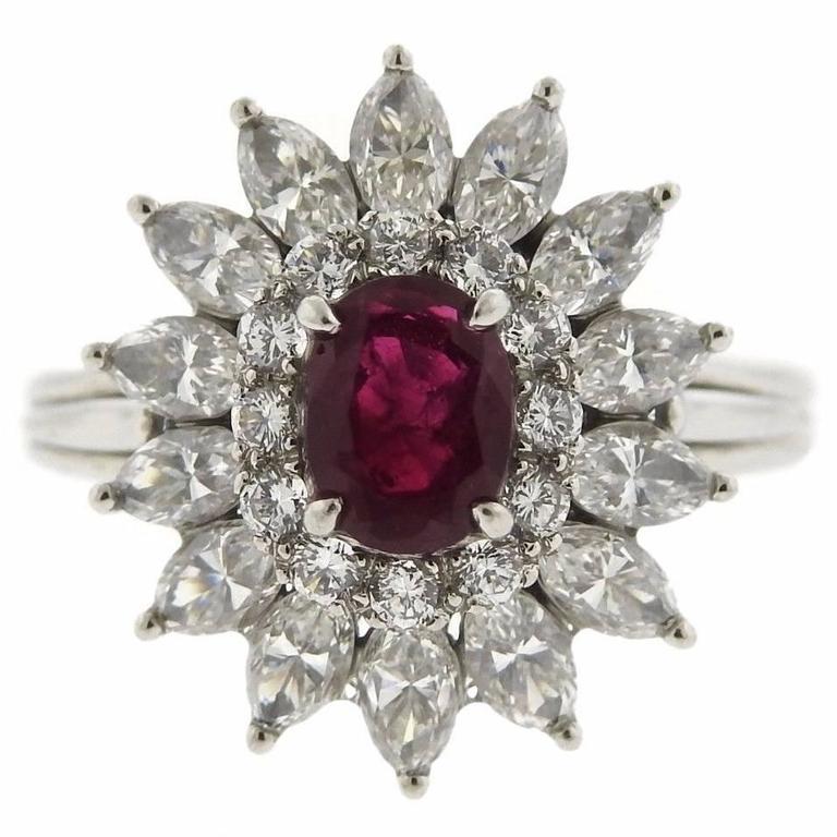 Tiffany and Co. Platinum Natural No Heat Burma Ruby Diamond Cluster ...