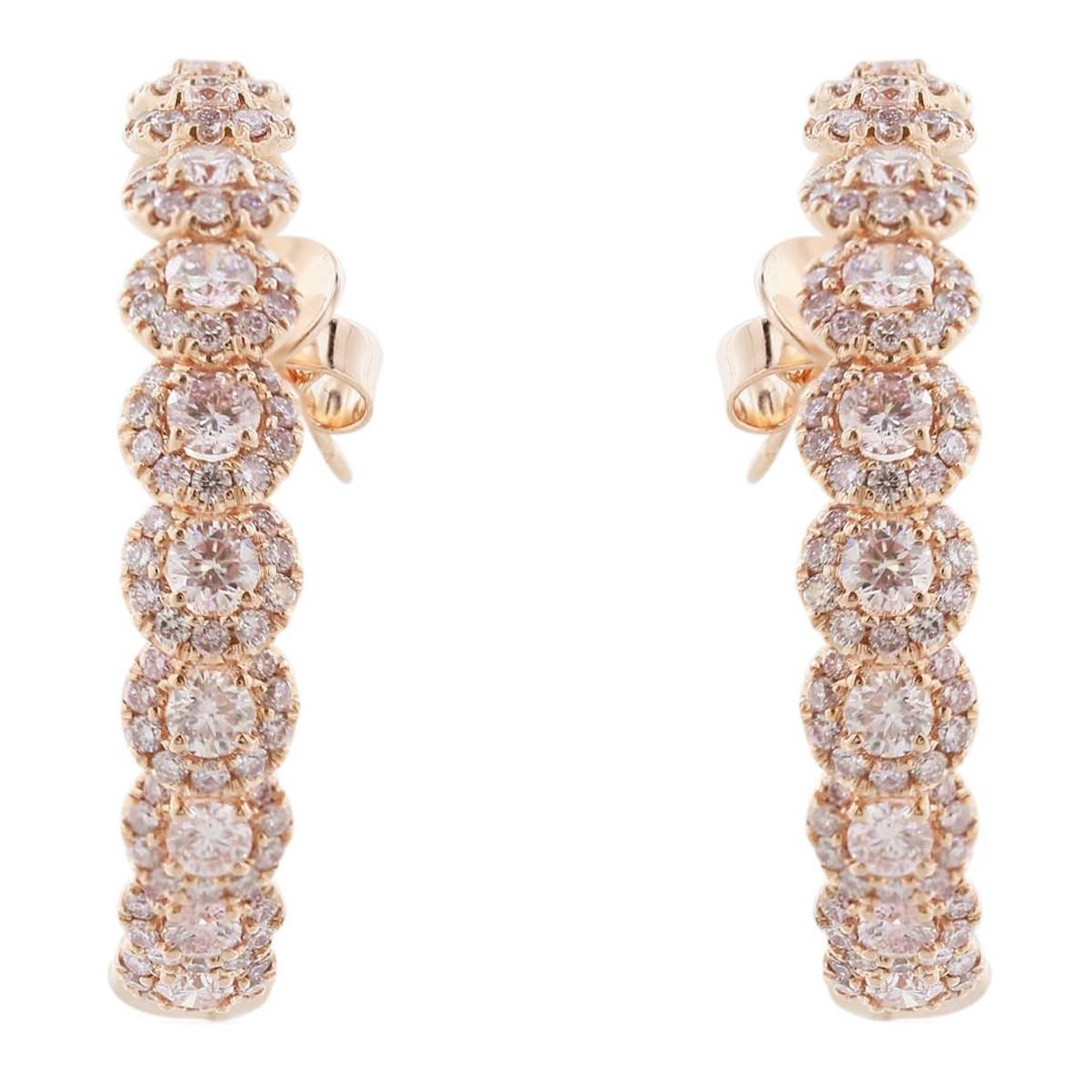 6.08 Carat Natural Pink Diamond Hoop Earrings For Sale at 1stDibs