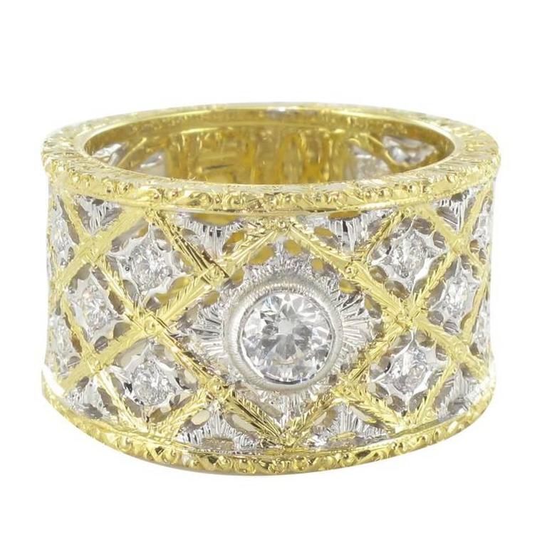 Diamond Gold Filigree Large Band Ring For Sale at 1stdibs