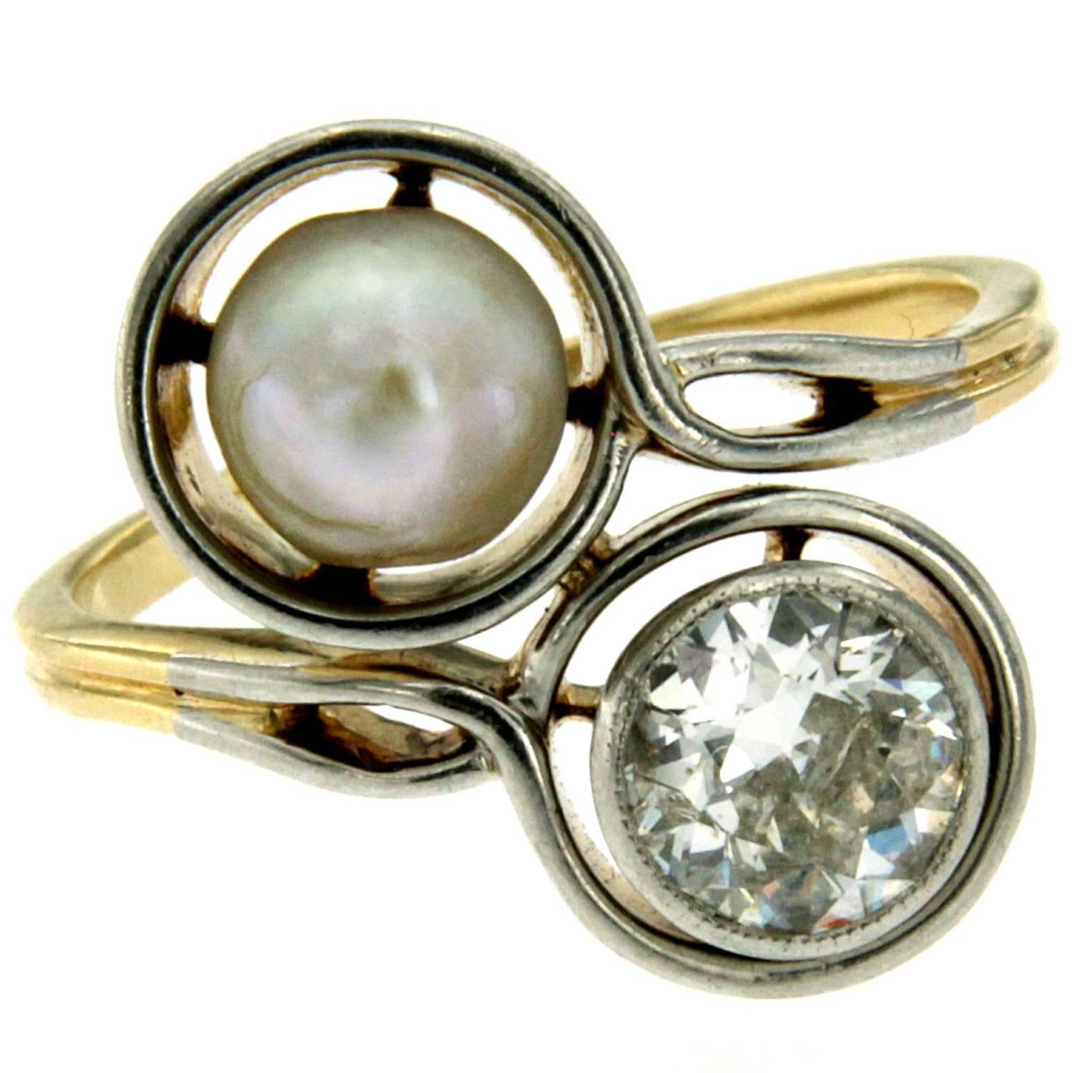 Antique Diamond Conch Pearl Ring at 1stDibs