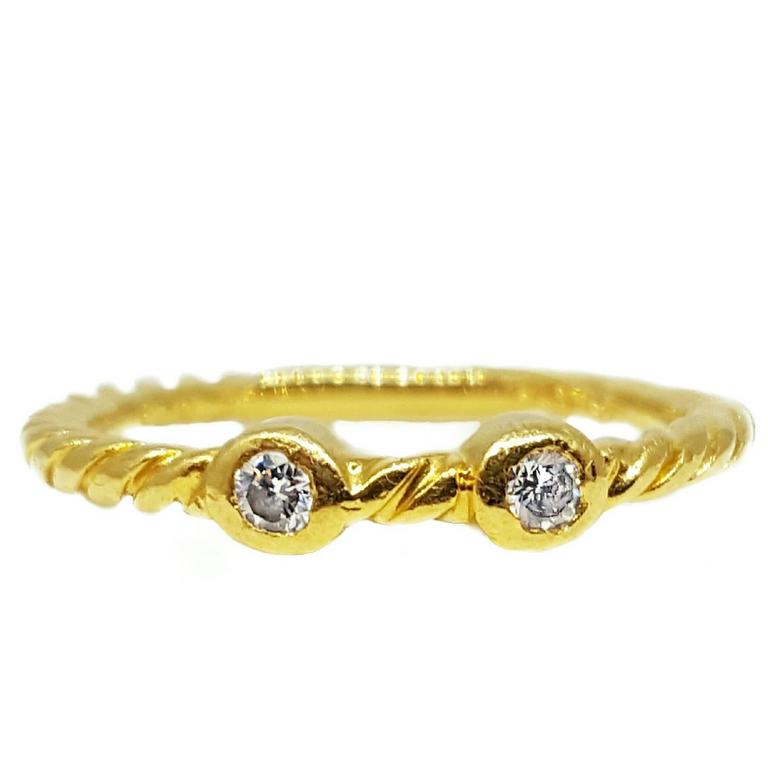 David Yurman Cable Diamond Yellow Gold Stackable Ring at 1stDibs