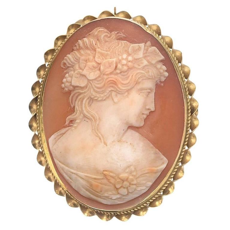 Oval Shell Cameo Brooch at 1stDibs