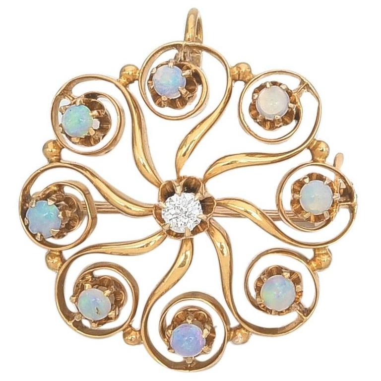 Opal Diamond Pinwheel Pin Pendant at 1stDibs
