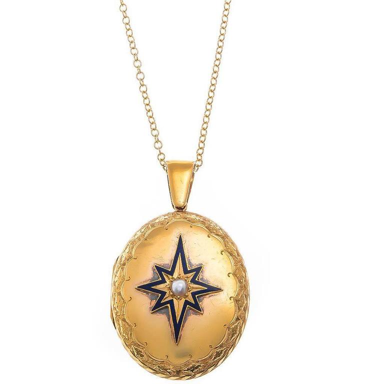 Antique Victorian Pearl Gold Oval Star Locket at 1stDibs