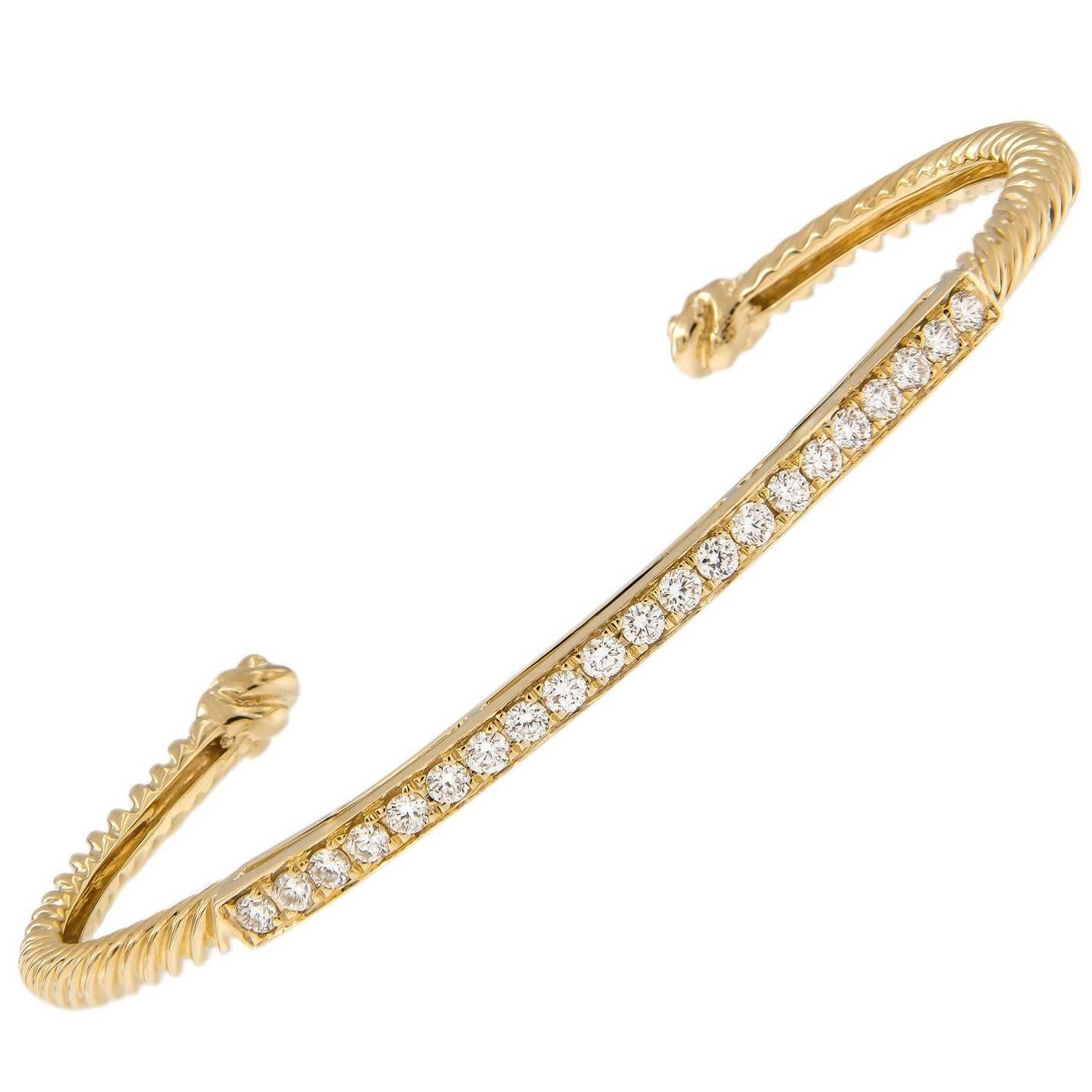 Diamond Yellow Gold Stacking Bangle Bracelet at 1stDibs