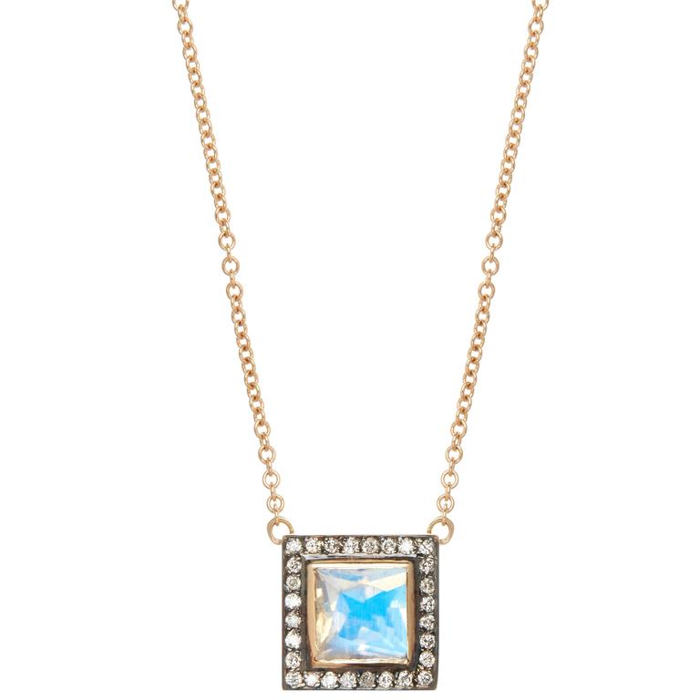 Zara Simon Ibiza Moonstone Diamond Gold Pendant For Sale at 1stDibs