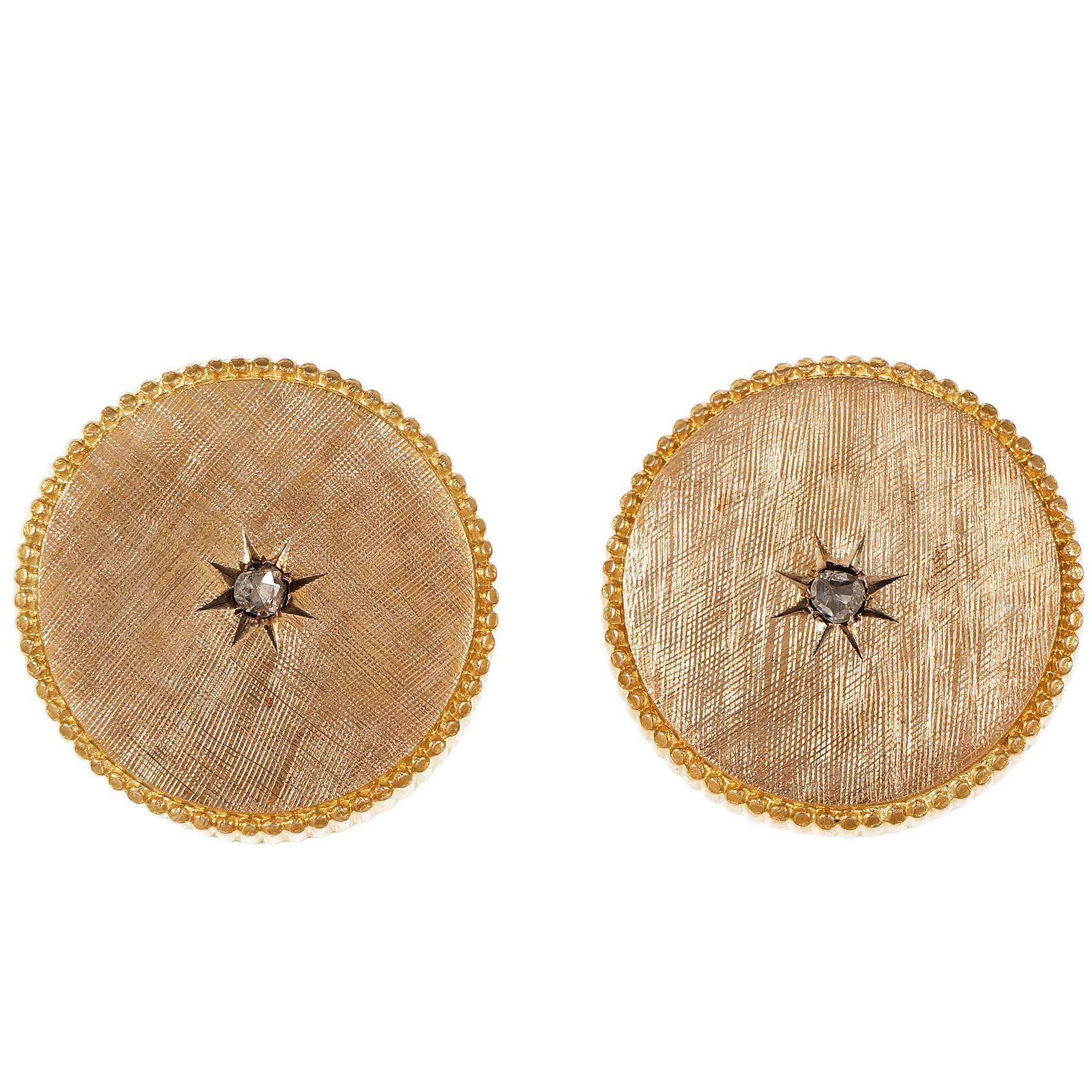 Diamond Gold Button Style Cufflinks For Sale at 1stDibs