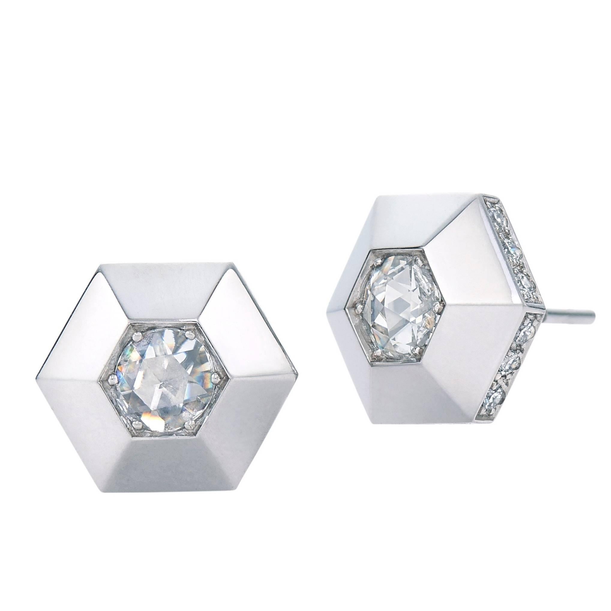Fred Leighton Lapis and Diamond Hexagonal Stud Earrings For Sale at 1stDibs