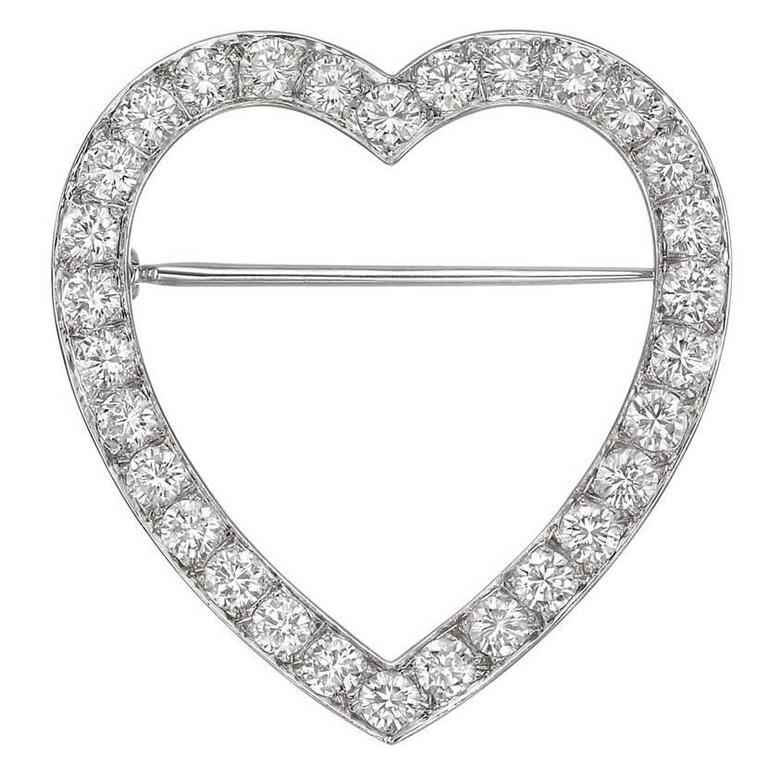 Tiffany and Co. Diamond Platinum Heart Pin For Sale at 1stDibs