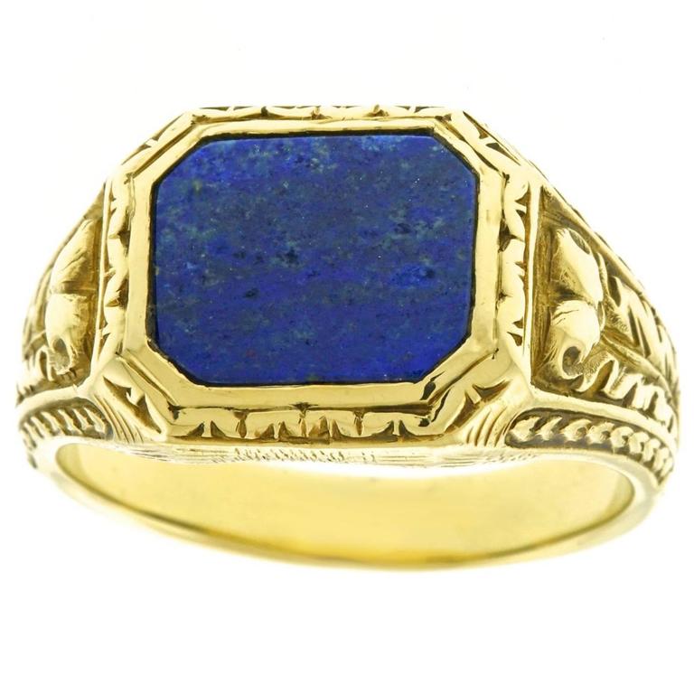 Antique Lapis Lazuli Gold Signet Ring at 1stDibs