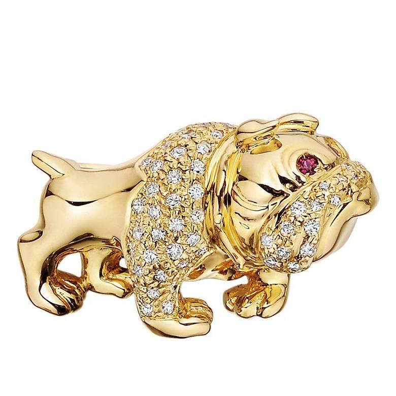 Diamond Yellow Gold Bulldog Pin at 1stDibs | diamond bulldog
