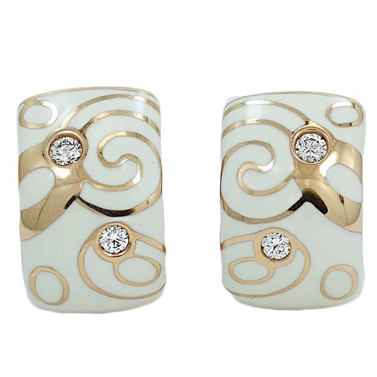 Roberto Coin Enamel Diamonds Rose Gold Earrings at 1stDibs