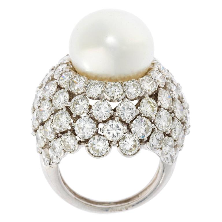 David Webb Pearl Diamond Platinum Cocktail Ring For Sale at 1stDibs ...