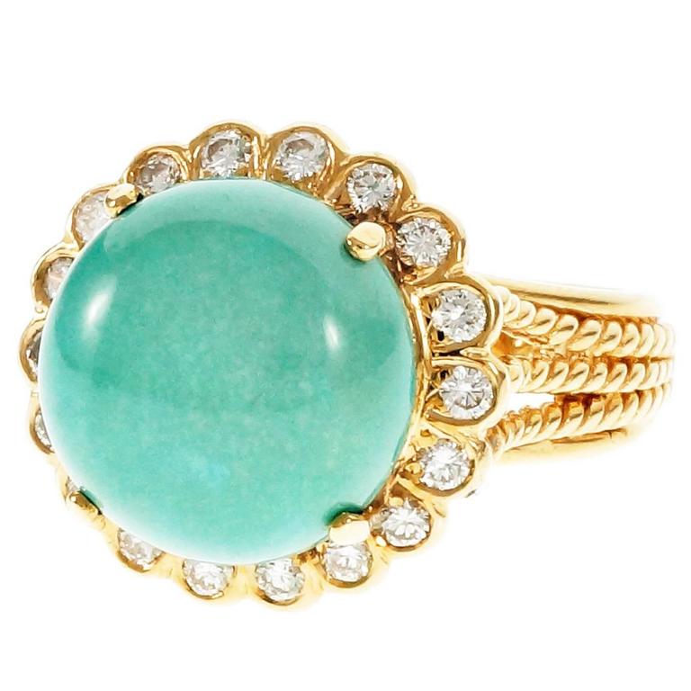 Coral Turquoise Diamond Yellow Gold Ring at 1stdibs