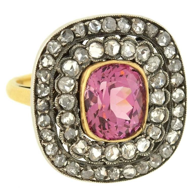 Natural Pink Spinel Rose Cut Diamond Ring at 1stDibs