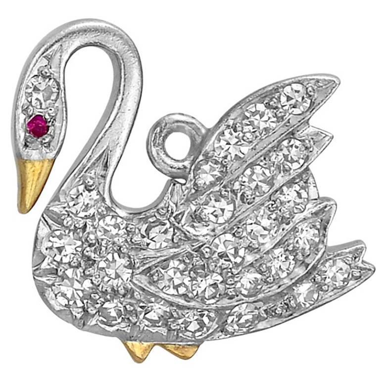 Tiffany and Co. Diamond Platinum Swan Charm at 1stDibs