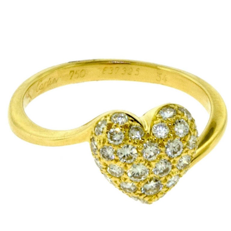 Vintage Cartier Diamond Heart Ring in 18 Karat Yellow Gold at 1stDibs