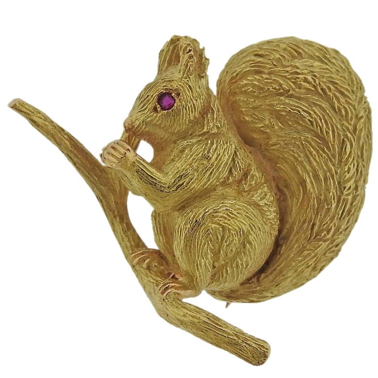 Hermes Gold Ruby Squirrel Brooch Pin at 1stDibs