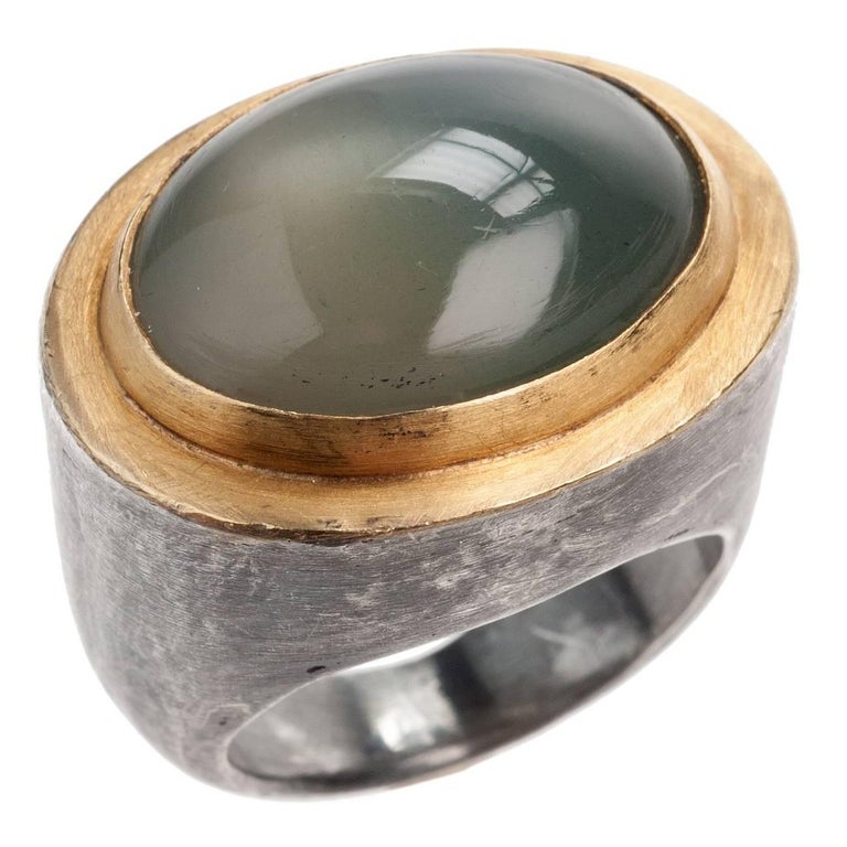 Lika Behar Green Moonstone Ring in Oxidized Silver and Yellow Gold at ...