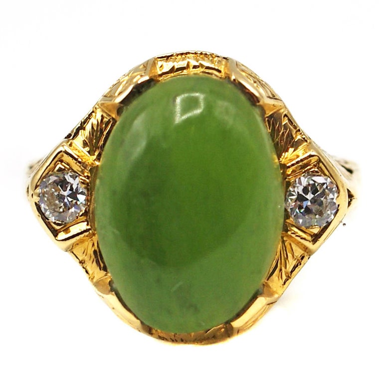 Art Deco Jade Diamond Gold Ring at 1stDibs