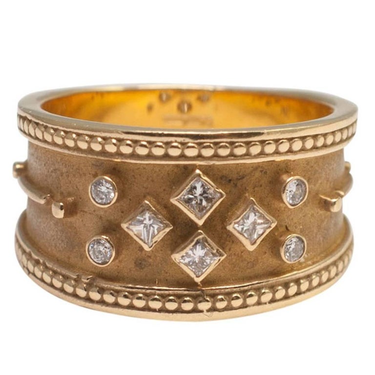 Etruscan Revival Diamond Gold Ring at 1stDibs