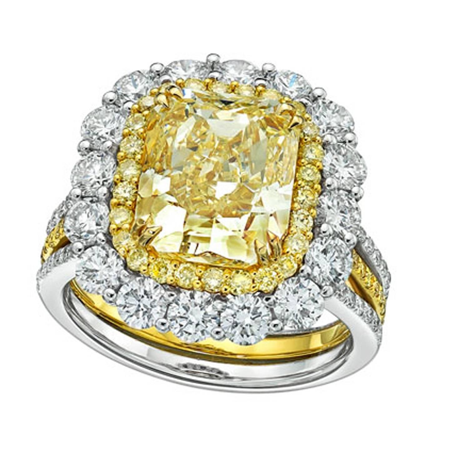 GIA Certified 5.01 Carat Fancy Yellow Cut-Cornered Rectangular Diamond ...
