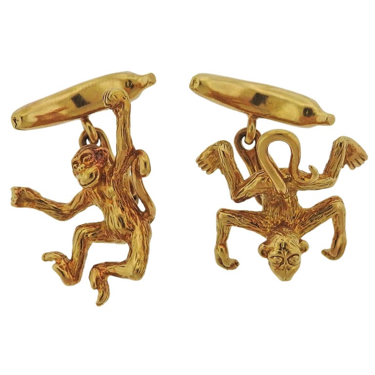 Mish New York Monkey Banana Gold Cufflinks at 1stDibs