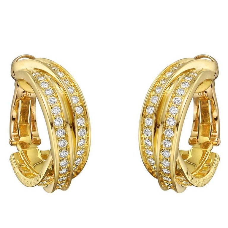 Cartier Trinity Diamond Gold Hoop Earrings at 1stdibs