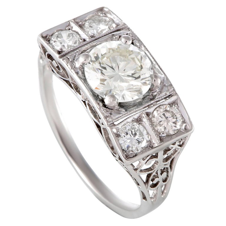 Rectangular Diamond Platinum Ring at 1stDibs