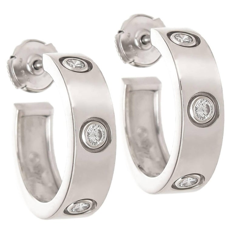 Cartier Classic Love Hoop Diamond White Gold Earrings at 1stDibs