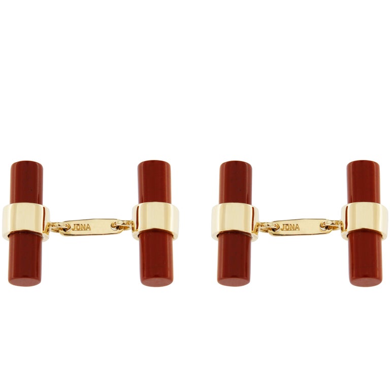 Alex Jona 18 karat Yellow Gold Red Jasper Bar Cufflinks For Sale at 1stDibs
