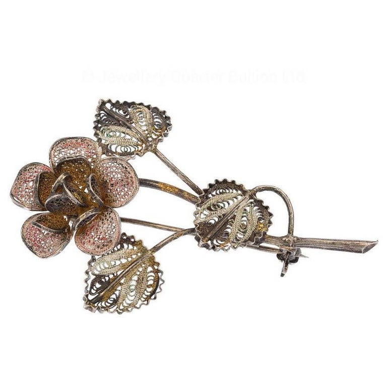 Vintage German Silver Flower Brooch at 1stDibs