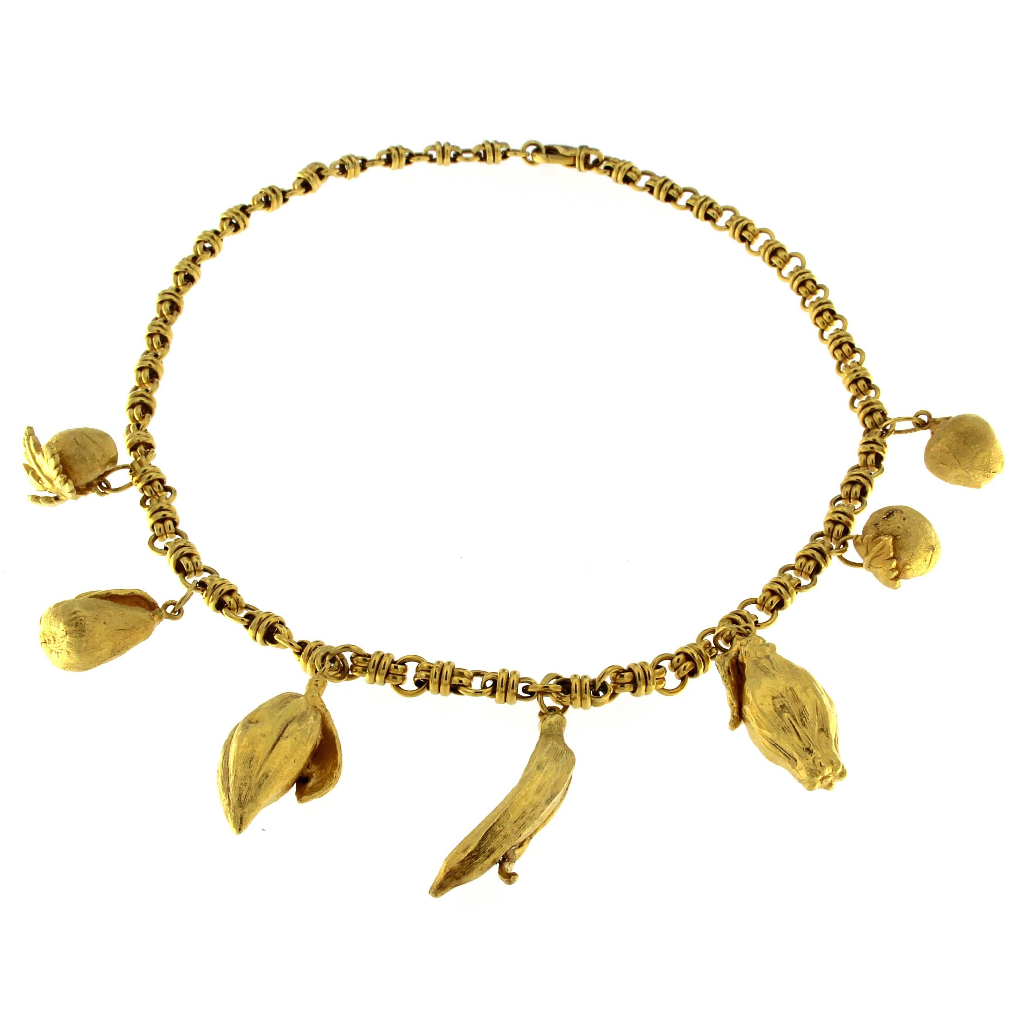 Necklace Handmade in 18 Karat Gold and Electroform 24 Karat Gold Fruits ...