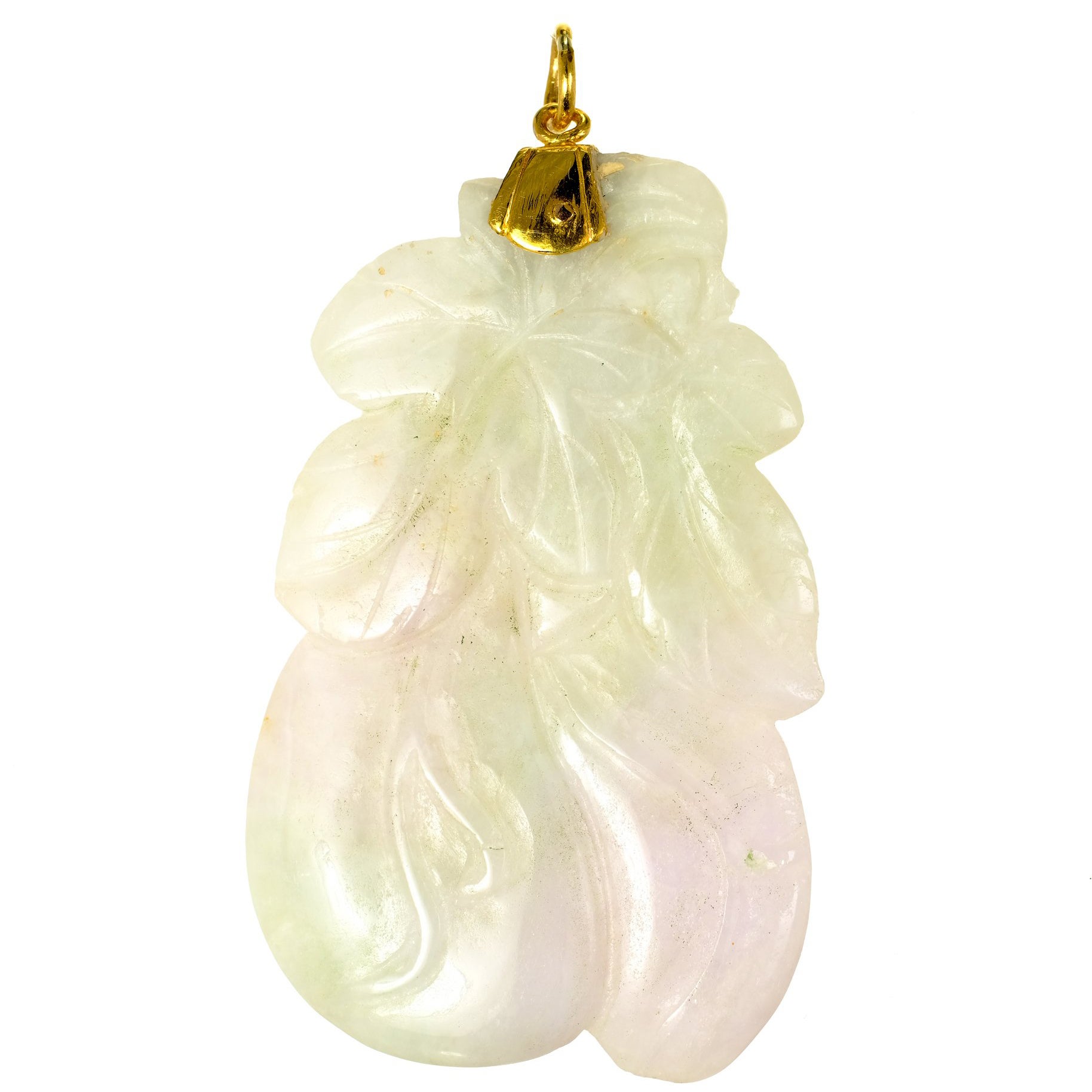 GIA Certified Jadeite Jade Ruby Hand Carved Floral Gold Pendant at 1stDibs