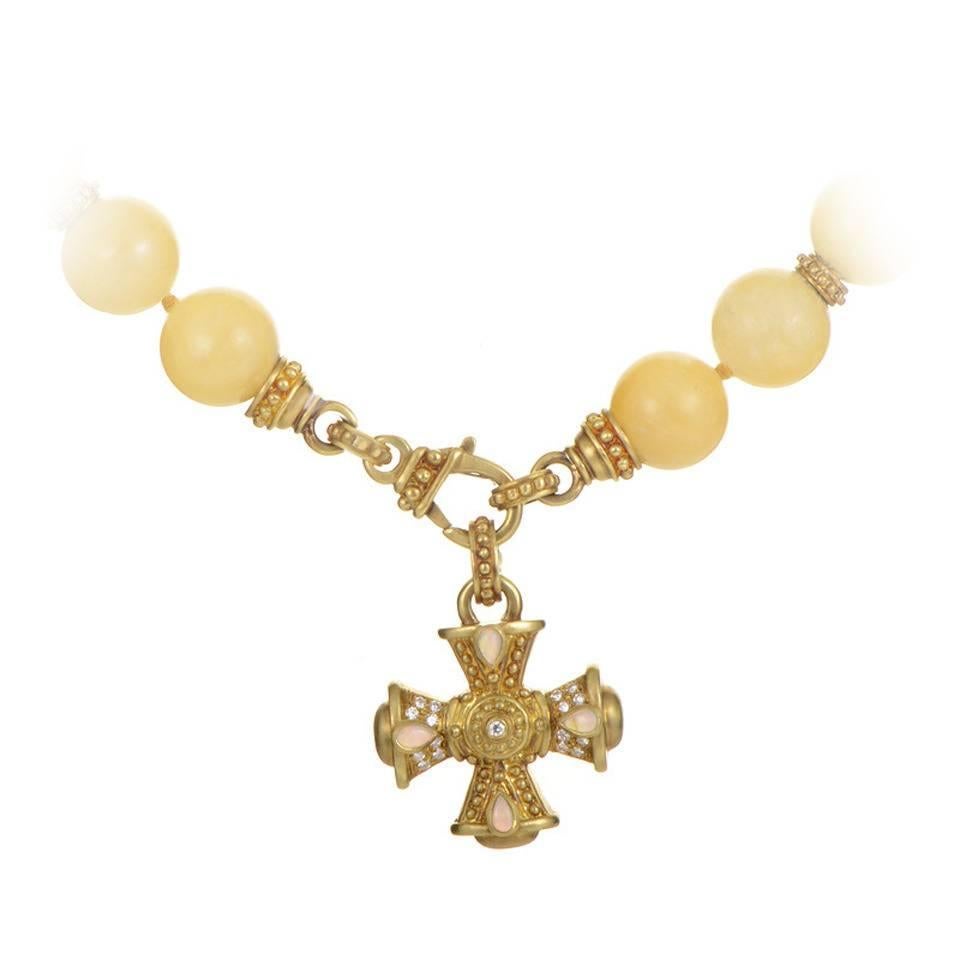 Judith Ripka Gold Beaded Enhancer Cross Necklace at 1stDibs | cross ...