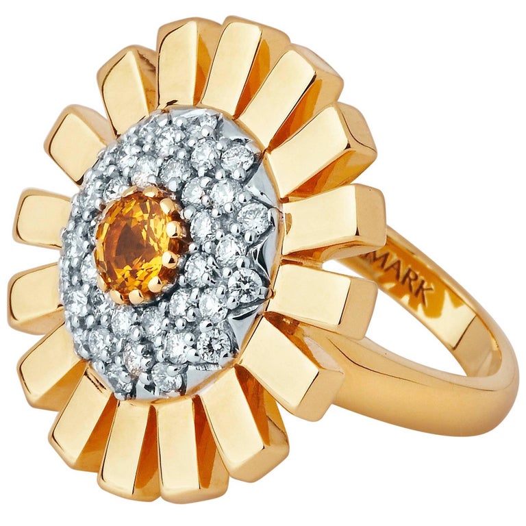 Sun Ray 18 Karat Gold, Diamonds and Yellow Sapphire Cocktail Ring For ...