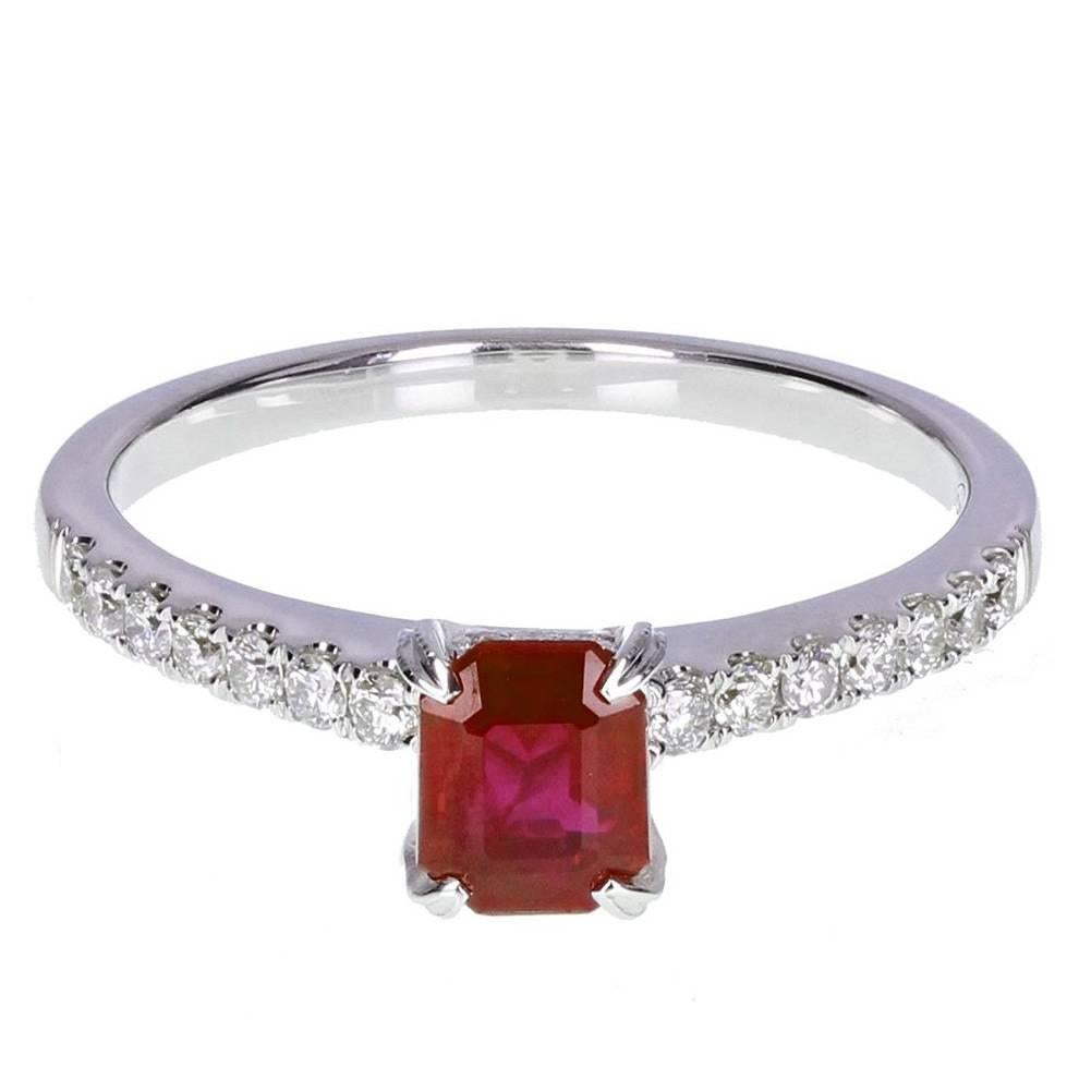 Diamond Solitaire with Sapphire Side Stones at 1stDibs