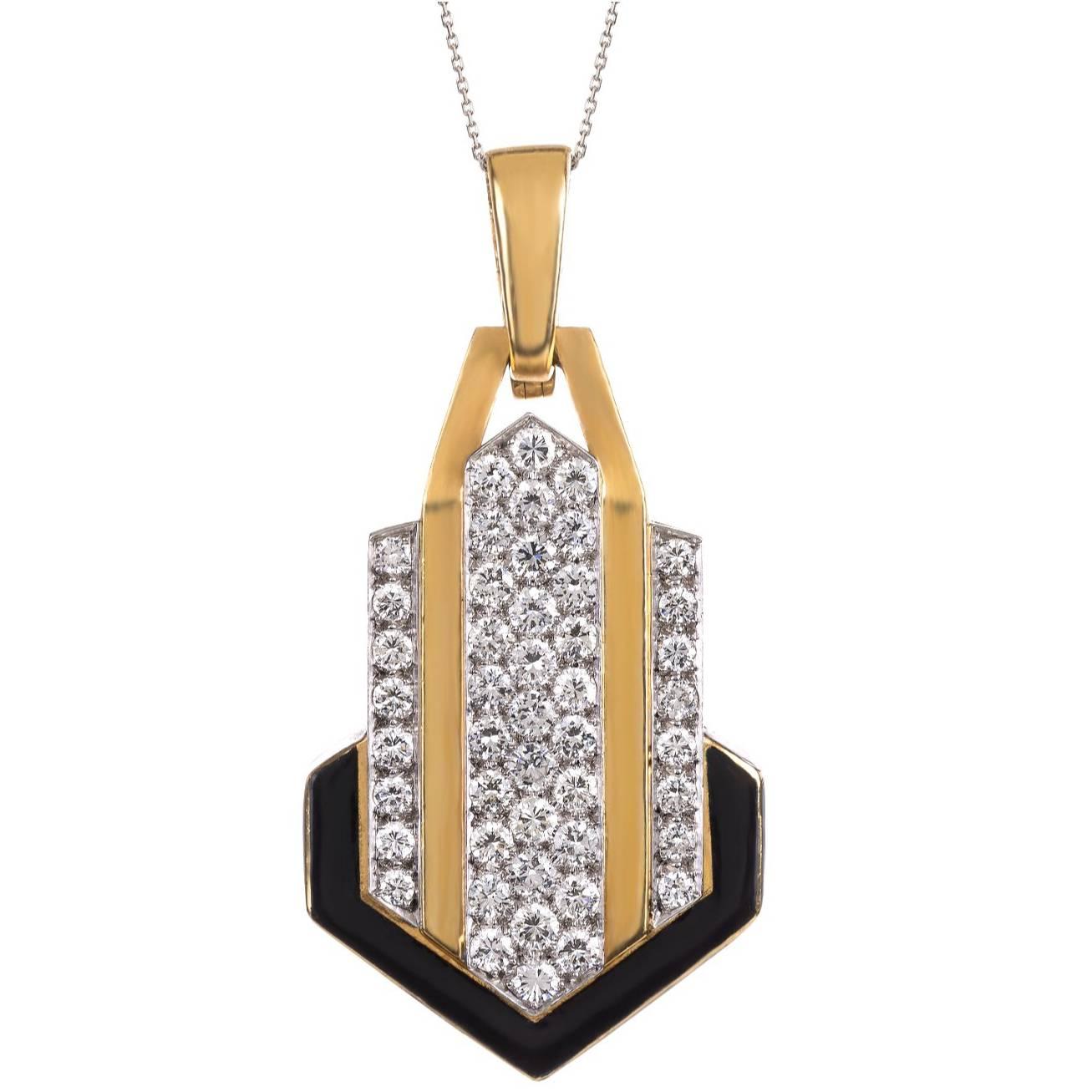 David Webb Diamonds, Enamel, Platinum and Gold Pendant Necklace For ...