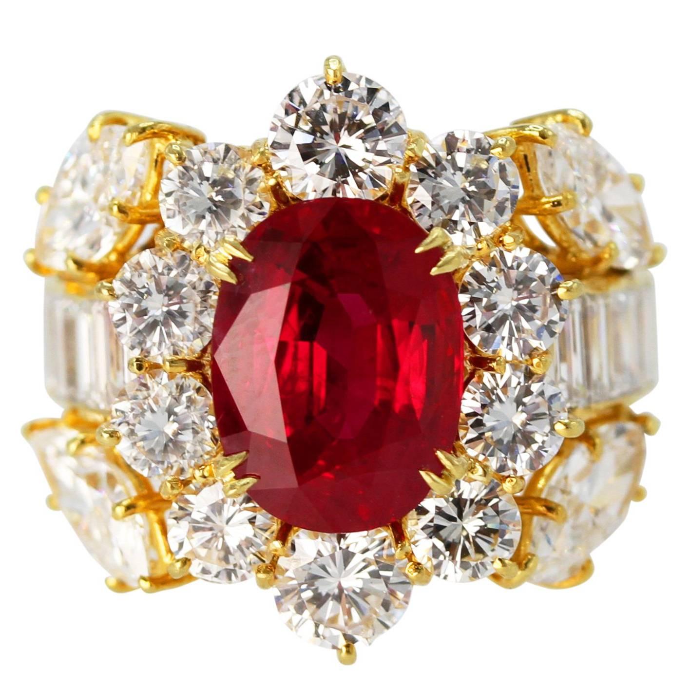 GIA Certified 4.24 Carat Ruby Diamond Ring For Sale at 1stDibs