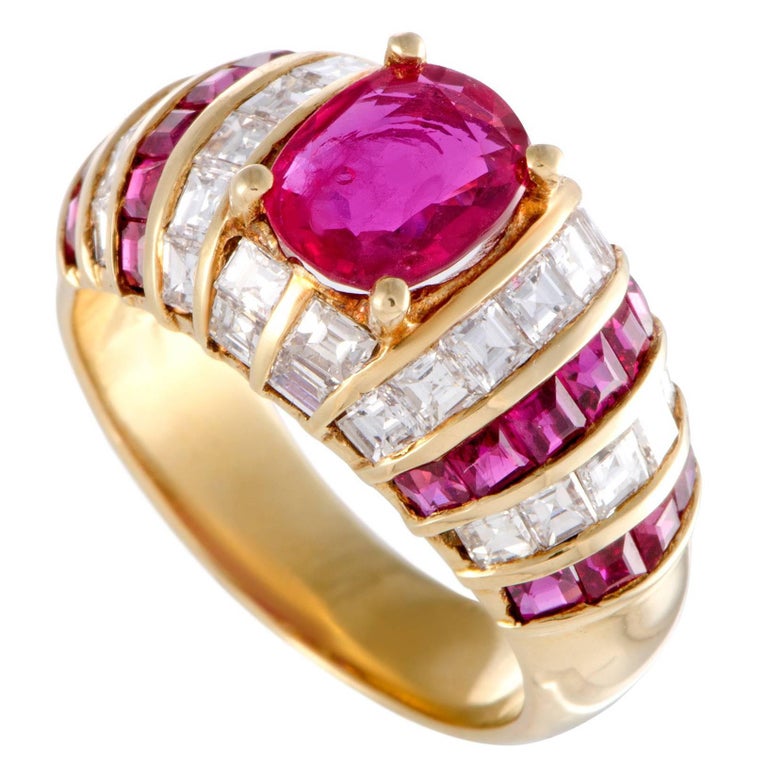 Diamond and Ruby Gold Band Ring at 1stDibs