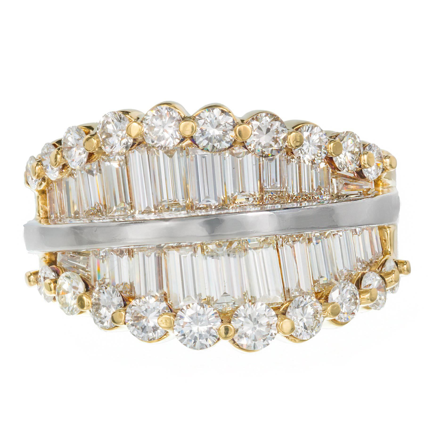 Graduated Baguette Round Diamond Gold Cocktail Ring at 1stDibs ...