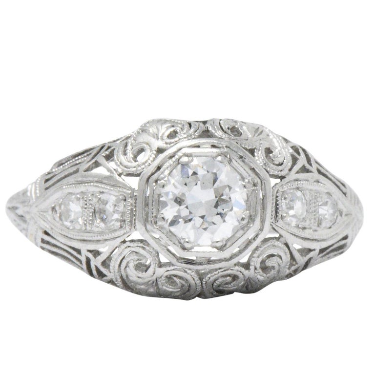 Antique 3.98 Carat Diamond Platinum Filigree Engagement Ring at 1stdibs