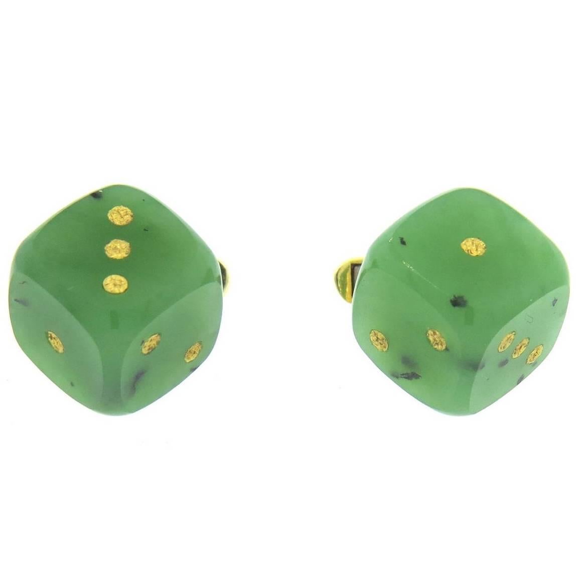 Midcentury Jadeite Jade and Gold Cufflinks at 1stDibs